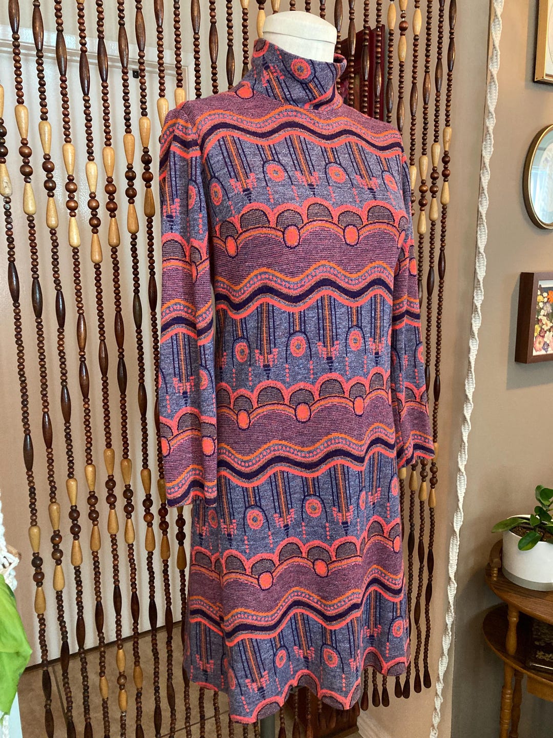 1970s Mock Neck Mini Dress 70s Knit Mini Dress 70s Psychedelic Mini ...