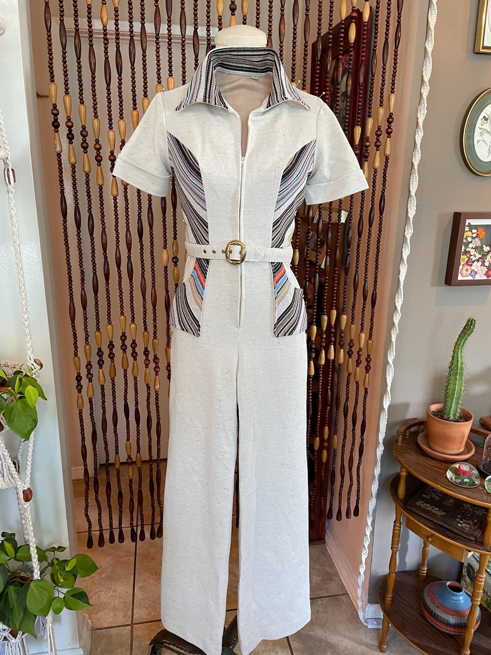 Groovy 70s Polyester Jumpsuit RARE 70s Jumper With Belt Chelsea Collar ...