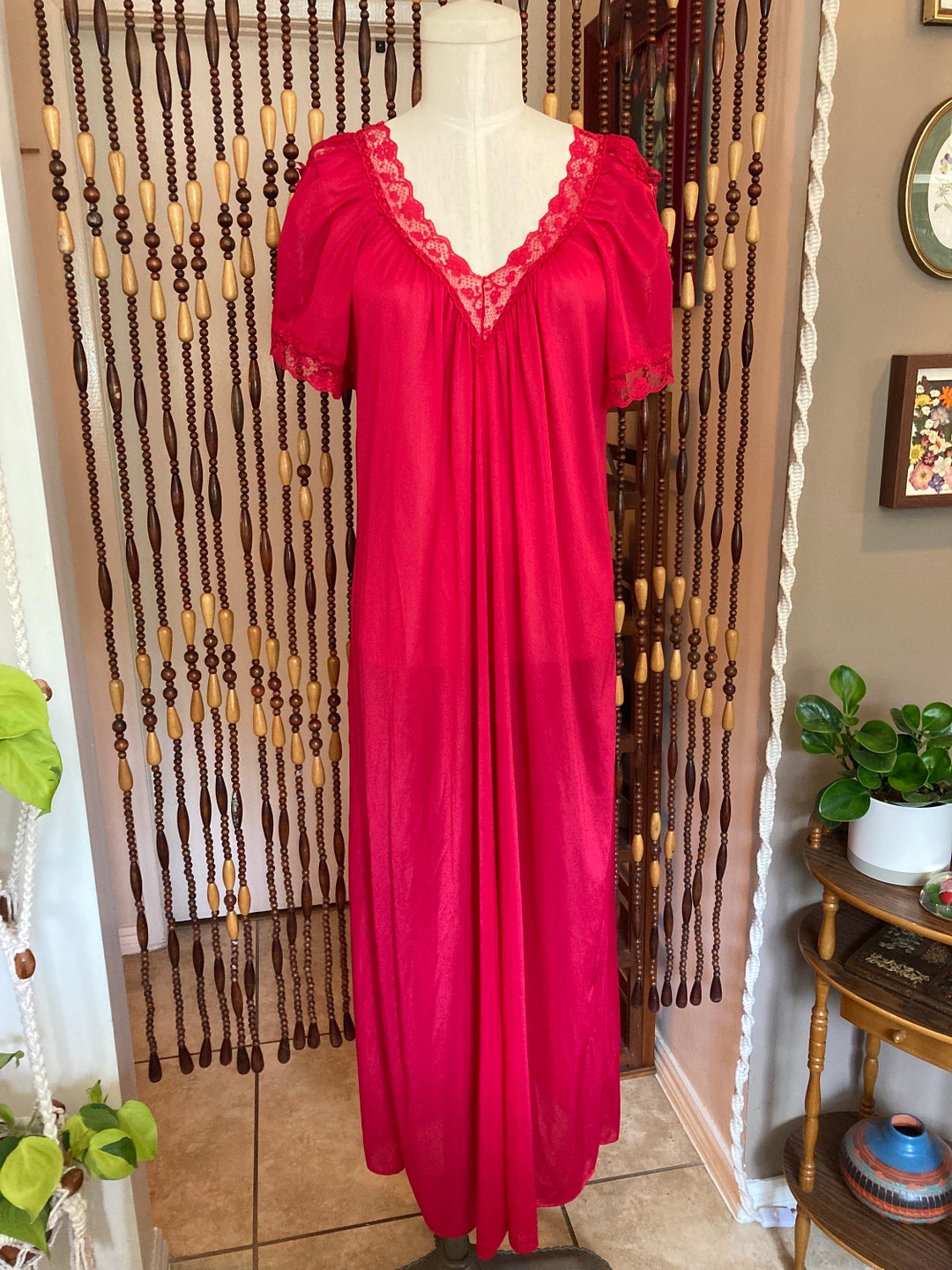 Red Hot 70s Nightgown Slip Dress 70s Loungewear 70s Nightie 70s ...