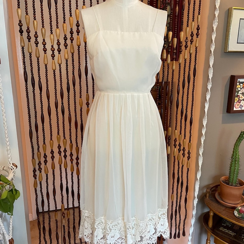 White 70s Chiffon Dress - Etsy