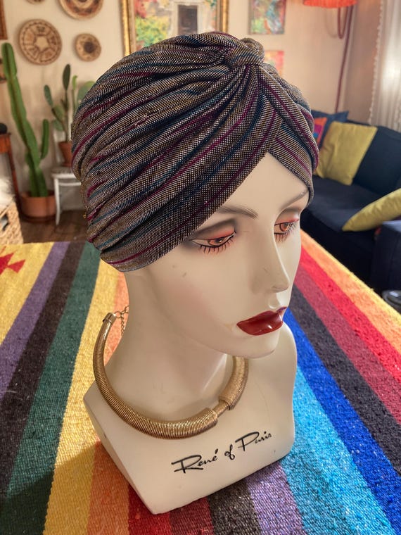 1970’s metallic turban 1970’s turban 1970’s gold meta… - Gem