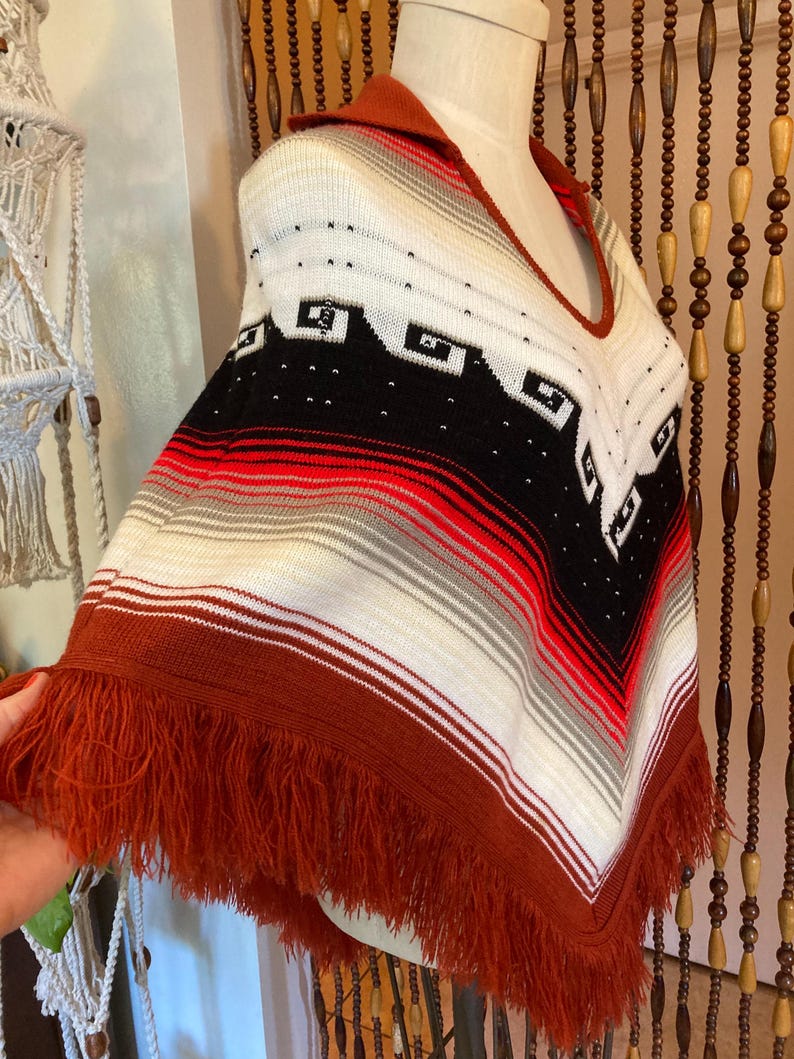 70’s Knit Poncho With Fringe 70’s Chevron Poncho 70’s Colorful Poncho ...