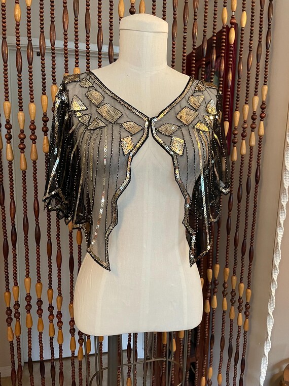 80’s sequin cape collar 80’s mesh sequin cape 80’s se… - Gem