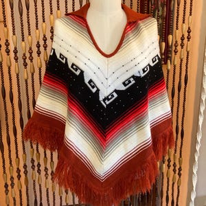70’s Knit Poncho With Fringe 70’s Chevron Poncho 70’s Colorful Poncho ...