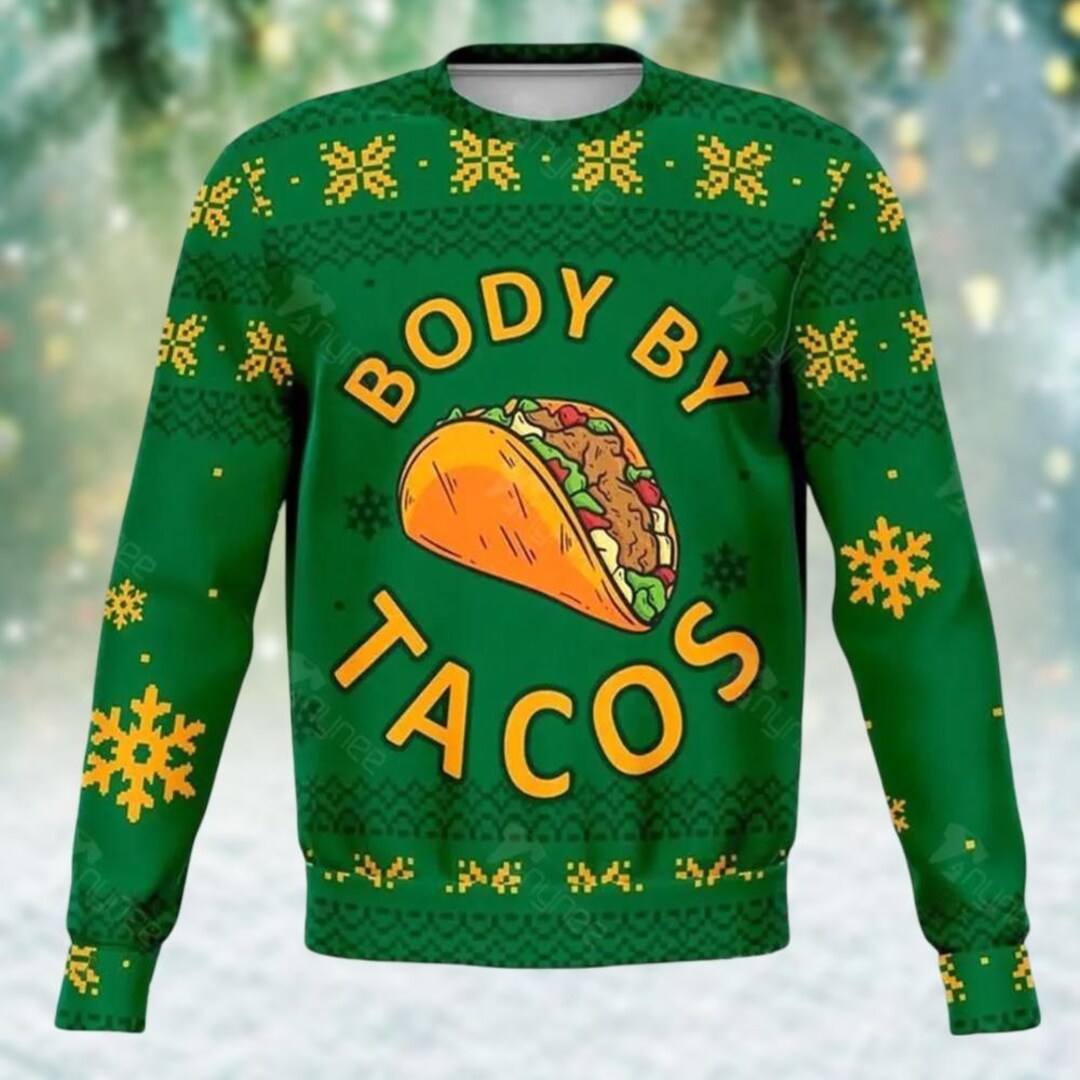 Taco Bell Christmas Sweater, Junk Food Ugly Sweater, Body by Tacos Xmas ...