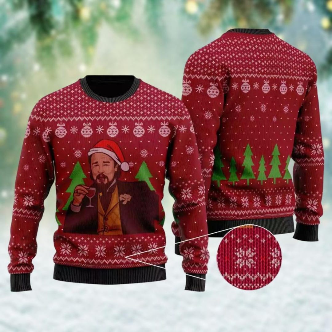 Leonardo Dicaprio Ugly Sweater, Man Drinking Wine Christmas Sweatshirt ...