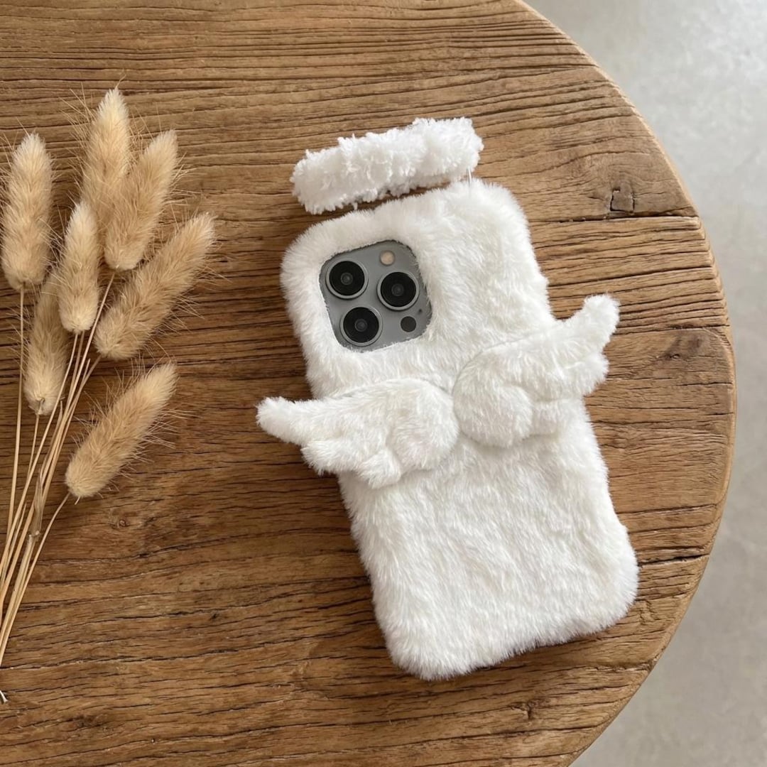 3D White Angel Wings Plush Phone Case, Cute Fluffy iPhone Case ...