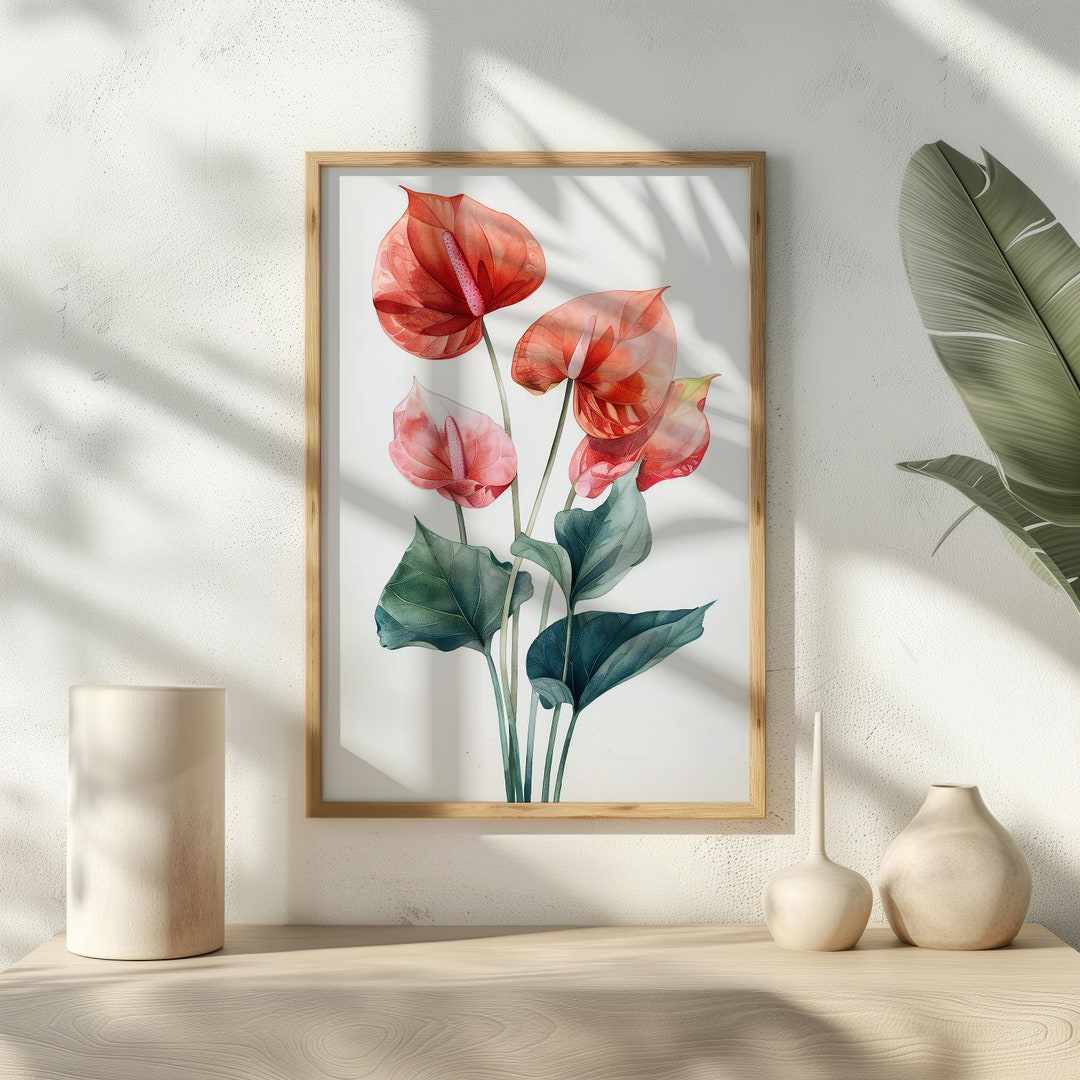 Watercolor Flower Painting Anthurium Wall Art Anthurium Wall Decor ...