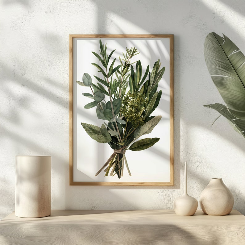 Greenery Painting Watercolor Herbs Wall Art Nature Wall Decor Herbs ...