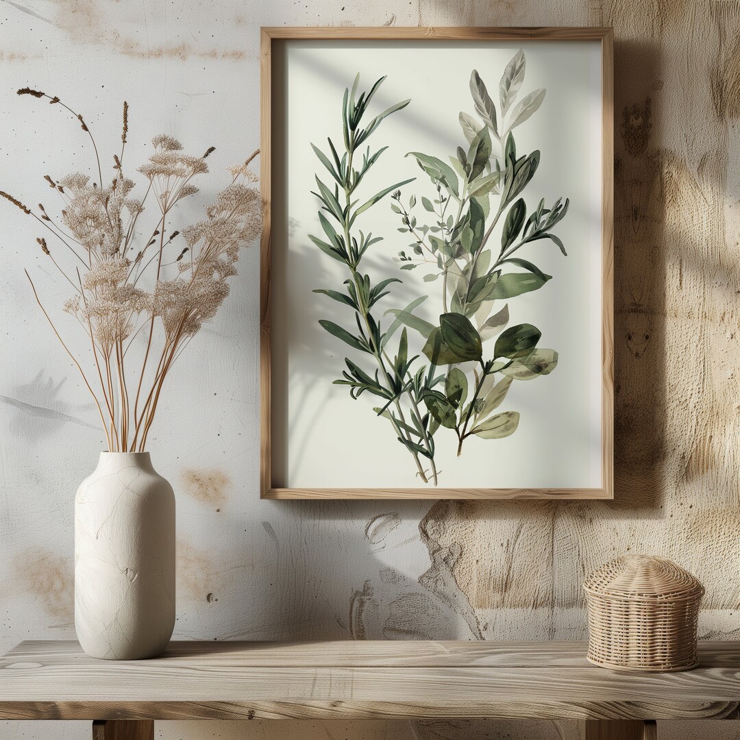 Greenery Painting Watercolor Herbs Wall Art Nature Wall Decor Herbs Art ...