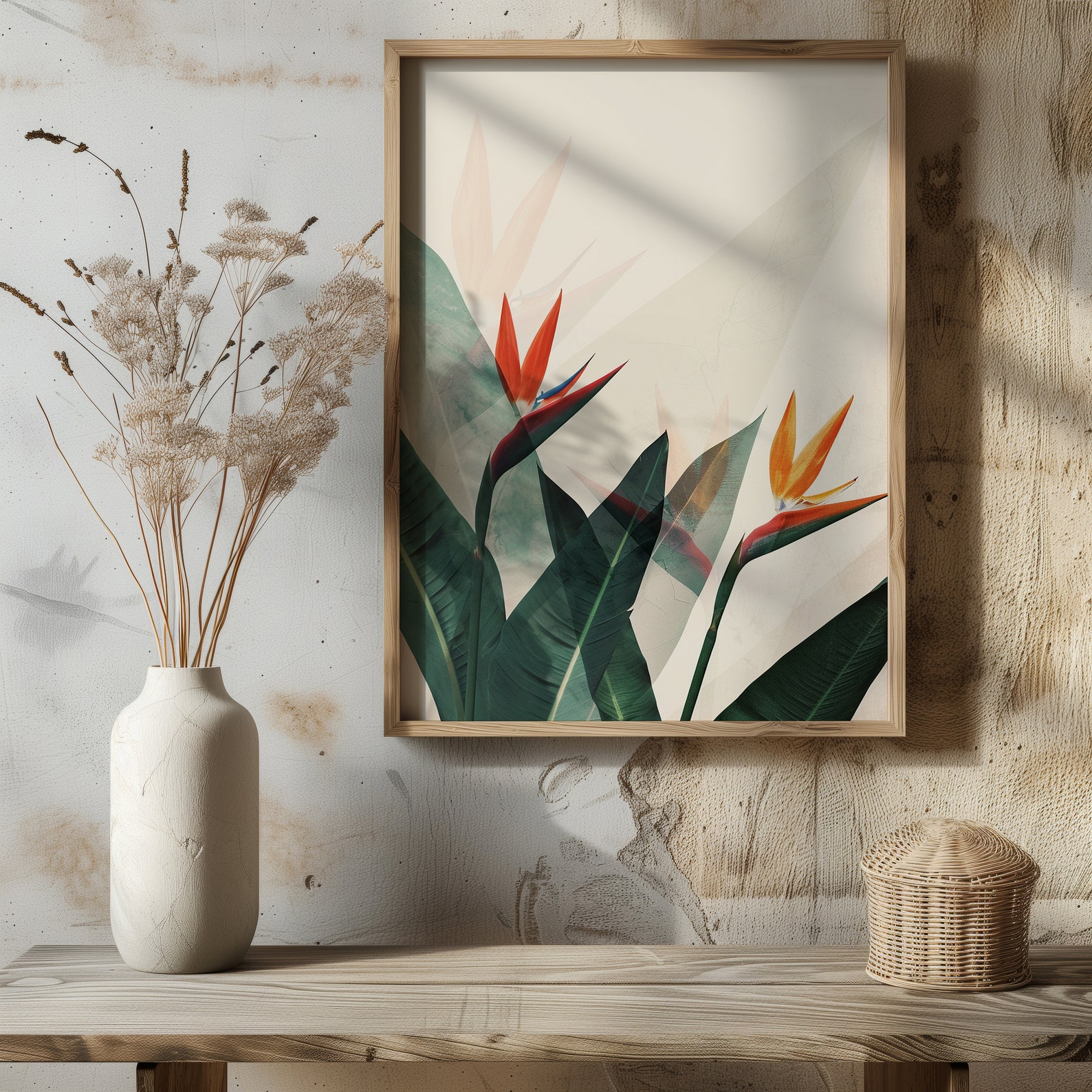 Boho Flower Painting Abstract Wall Art Wall Decor Birds of Paradise Art ...