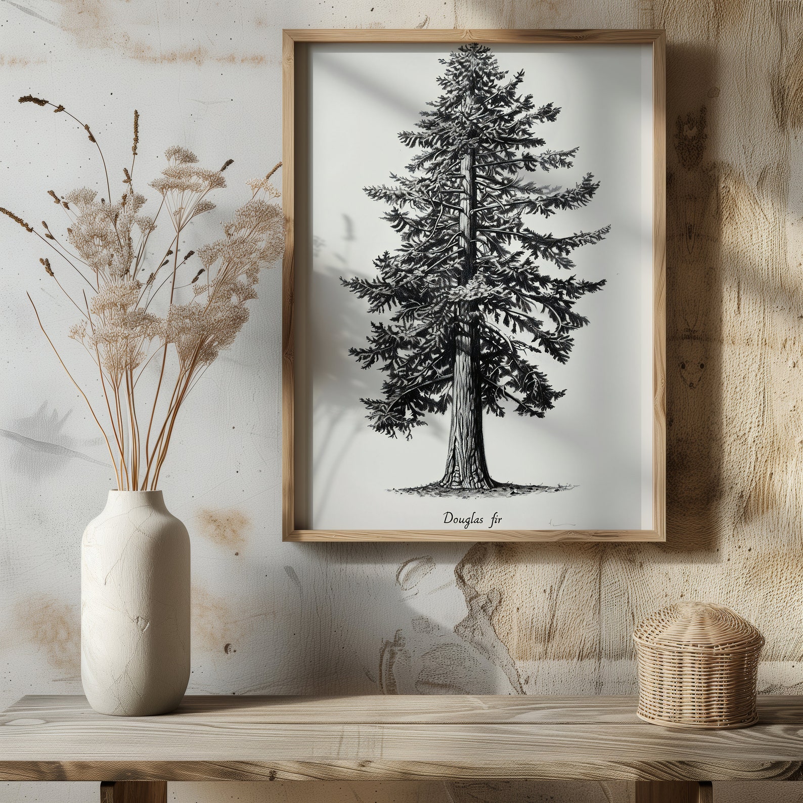 Douglas Fir Wall Art Pine Tree Wall Decor Pine Sketch Print Home Decor ...