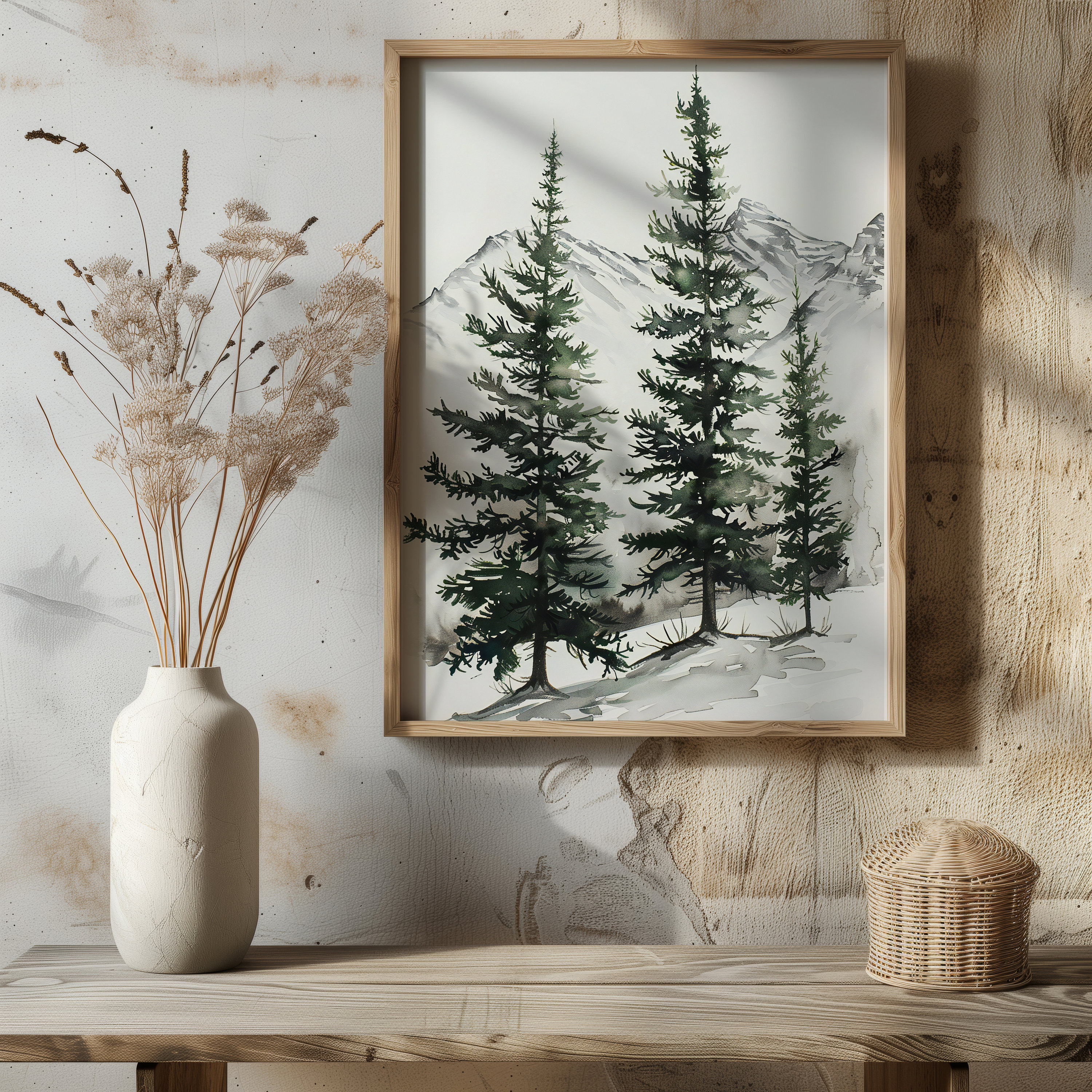Pine Tree Painting Tree Wall Art Nature Wall Decor Pine Tree Art Home ...