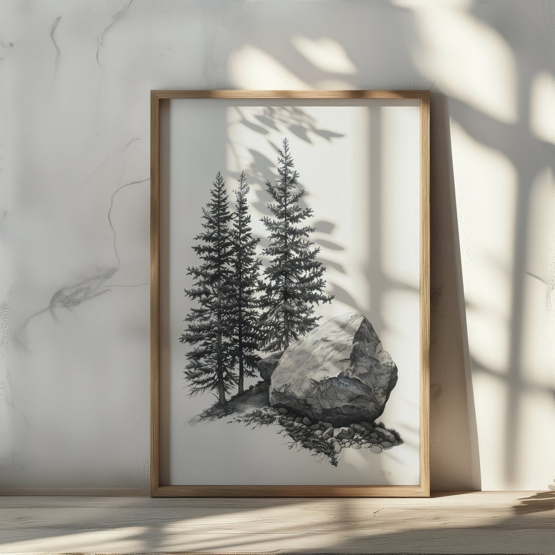 Rustic Mountain Painting Mountain Tree Wall Art Nature Wall Decor Pine ...