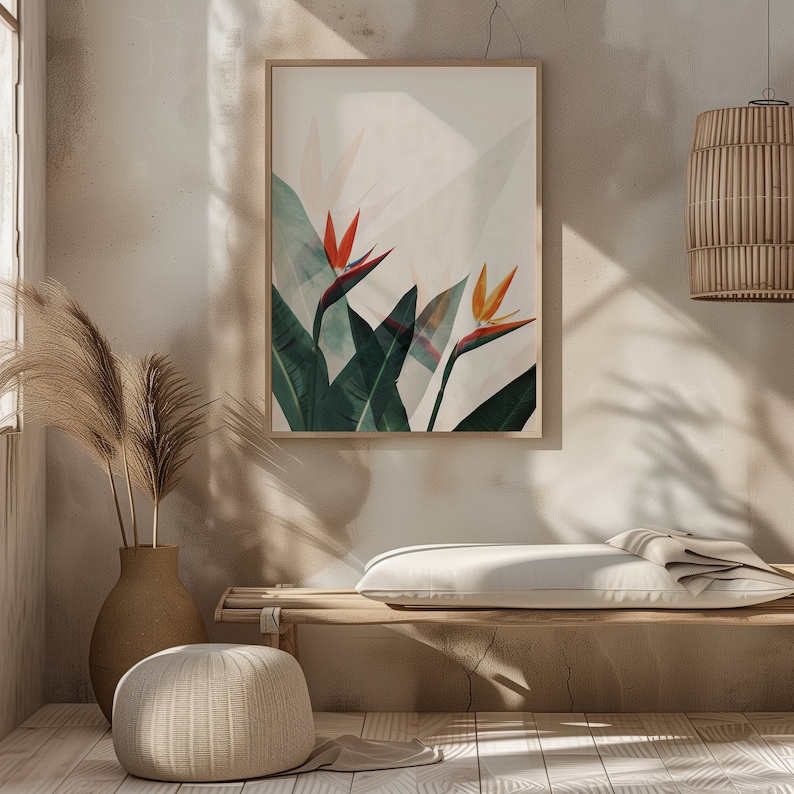 Boho Flower Painting Abstract Wall Art Wall Decor Birds of Paradise Art ...