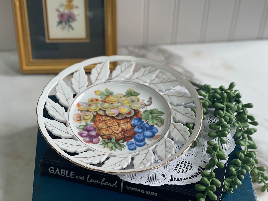 Fern Importation Fruit Plate Leaf Cutout White Porcelain Hand Painted ...