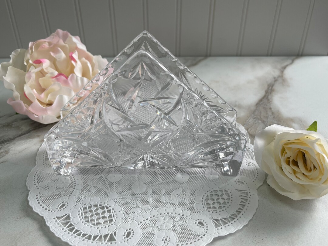 Vintage KH Crystal Triangle Napkin Holder With Pineapple Design and ...