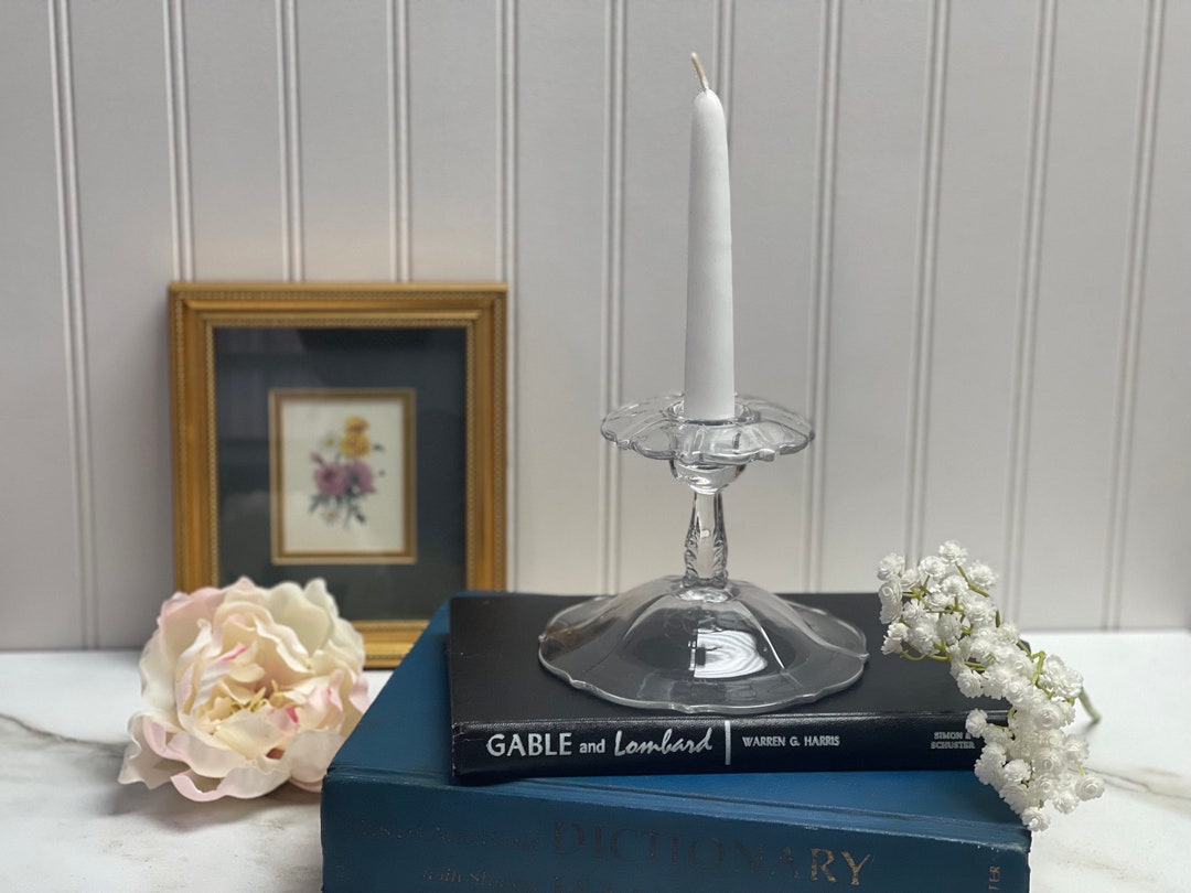 4" Glass Cambridge Candlestick Holder Domed Base - Etsy