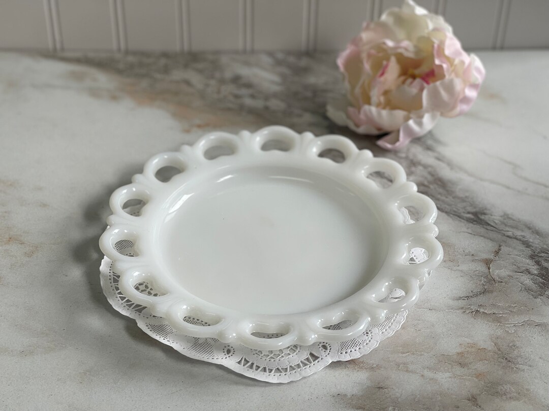 Vintage White Milk Glass Plate Old Colony Heart Lace Rim - Etsy