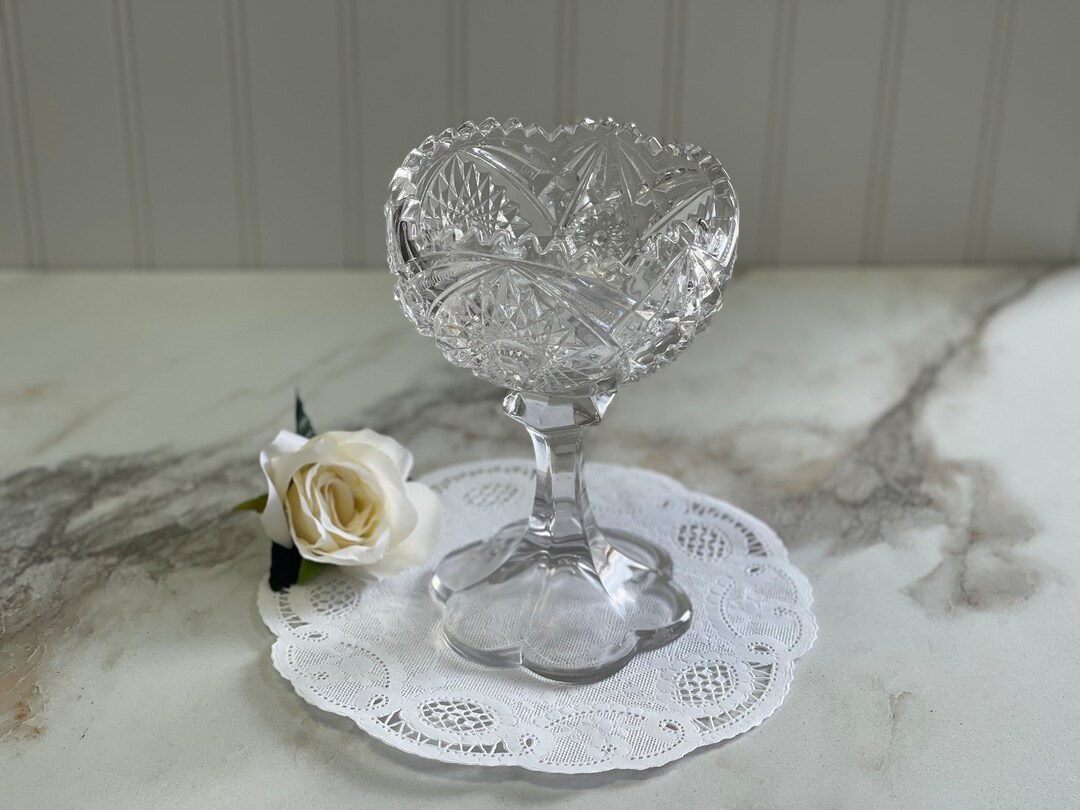 Pressed Glass Compote With Sawtooth Rim and Scalloped Foot - Etsy