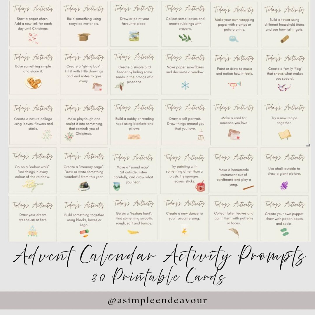 30 Printable Advent Cards | Creative Activity Prompts | Intentional ...