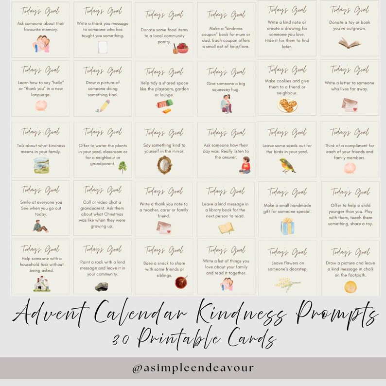 30 Printable Advent Cards | Kindness Prompts | Intentional Christmas ...