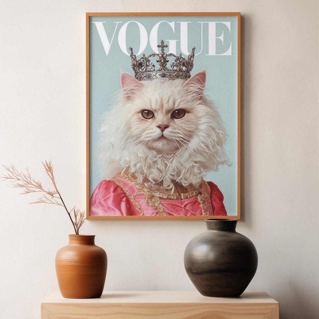 Royal Feline Vogue Poster, Cat Wall Art, Cat Decor, Gift for Cat Lovers ...
