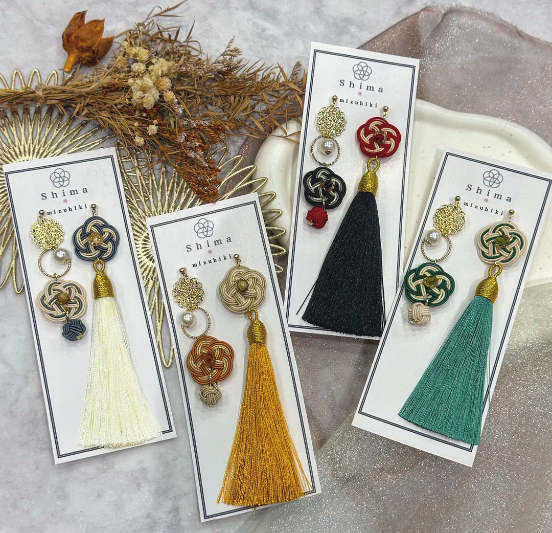 Made-to-order! Japanese Tassel Knots With Mizuhiki Pierced Earrings ...