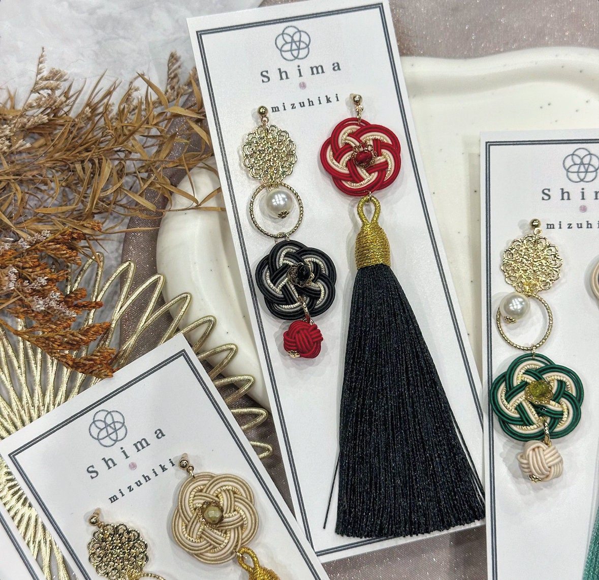 Made-to-order! Japanese Tassel Knots With Mizuhiki Pierced Earrings ...