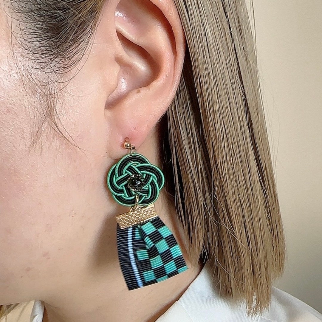 Made-to-order Japanese Ribbons With Mizuhiki Pierced Earrings, Made in ...