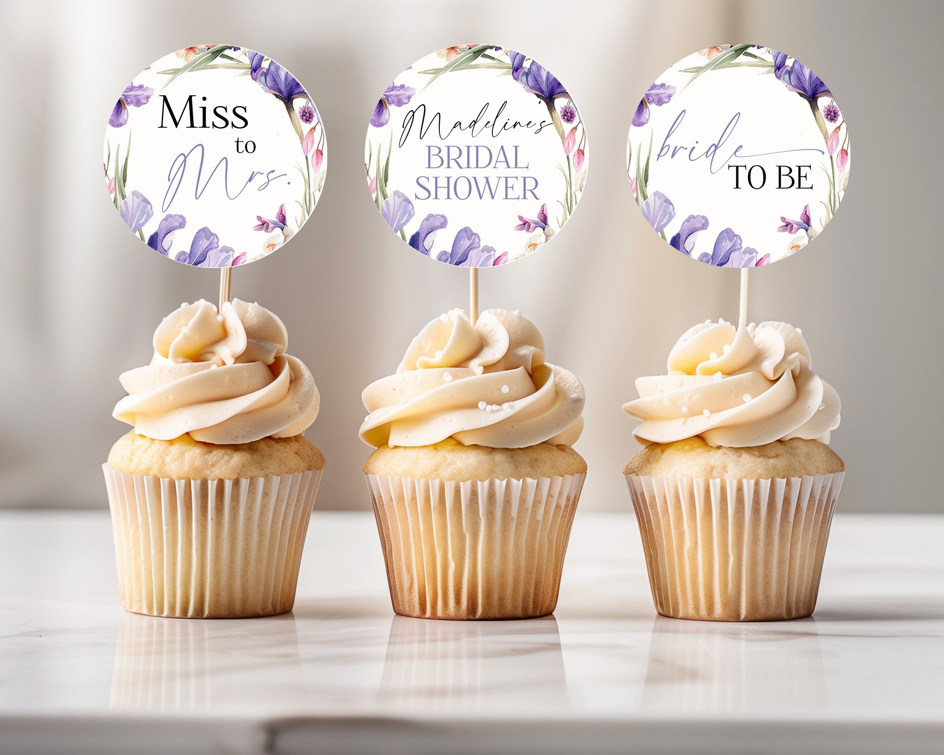 Purple Cupcake Toppers, Bridal Shower Cupcake Toppers, Printable ...