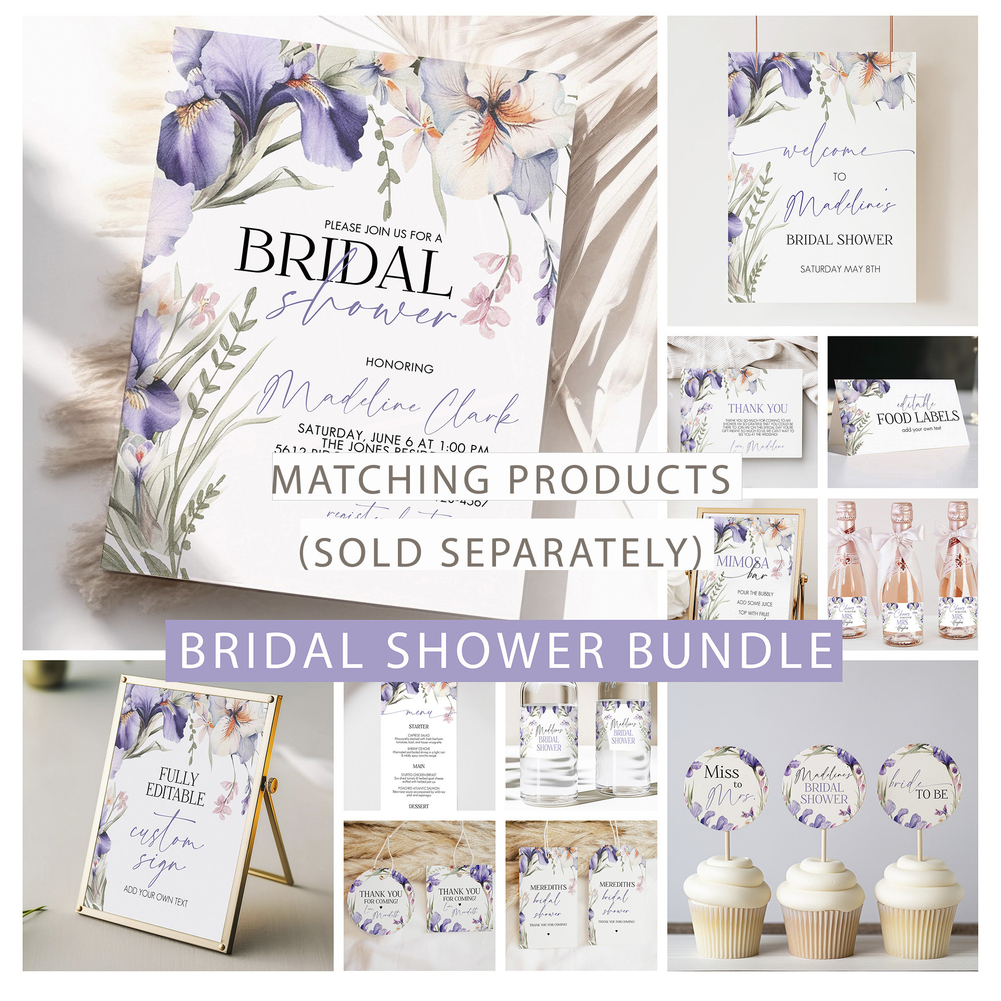 Purple Cupcake Toppers, Bridal Shower Cupcake Toppers, Printable ...