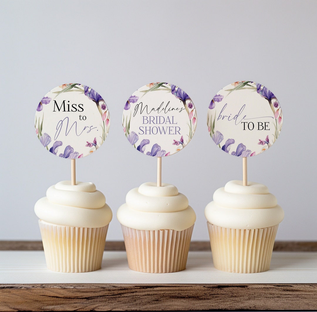 Purple Cupcake Toppers, Bridal Shower Cupcake Toppers, Printable ...