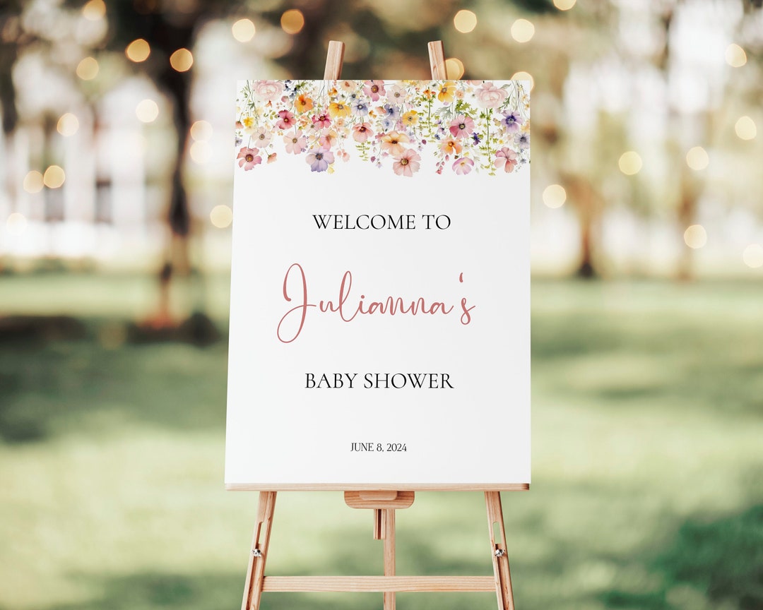 Floral Welcome Baby Shower Sign, Summer Wildflower Baby Shower Welcome ...