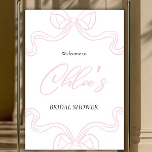 Bow Welcome Sign, Bridal Shower Welcome Sign, Pink Bow, Editable ...