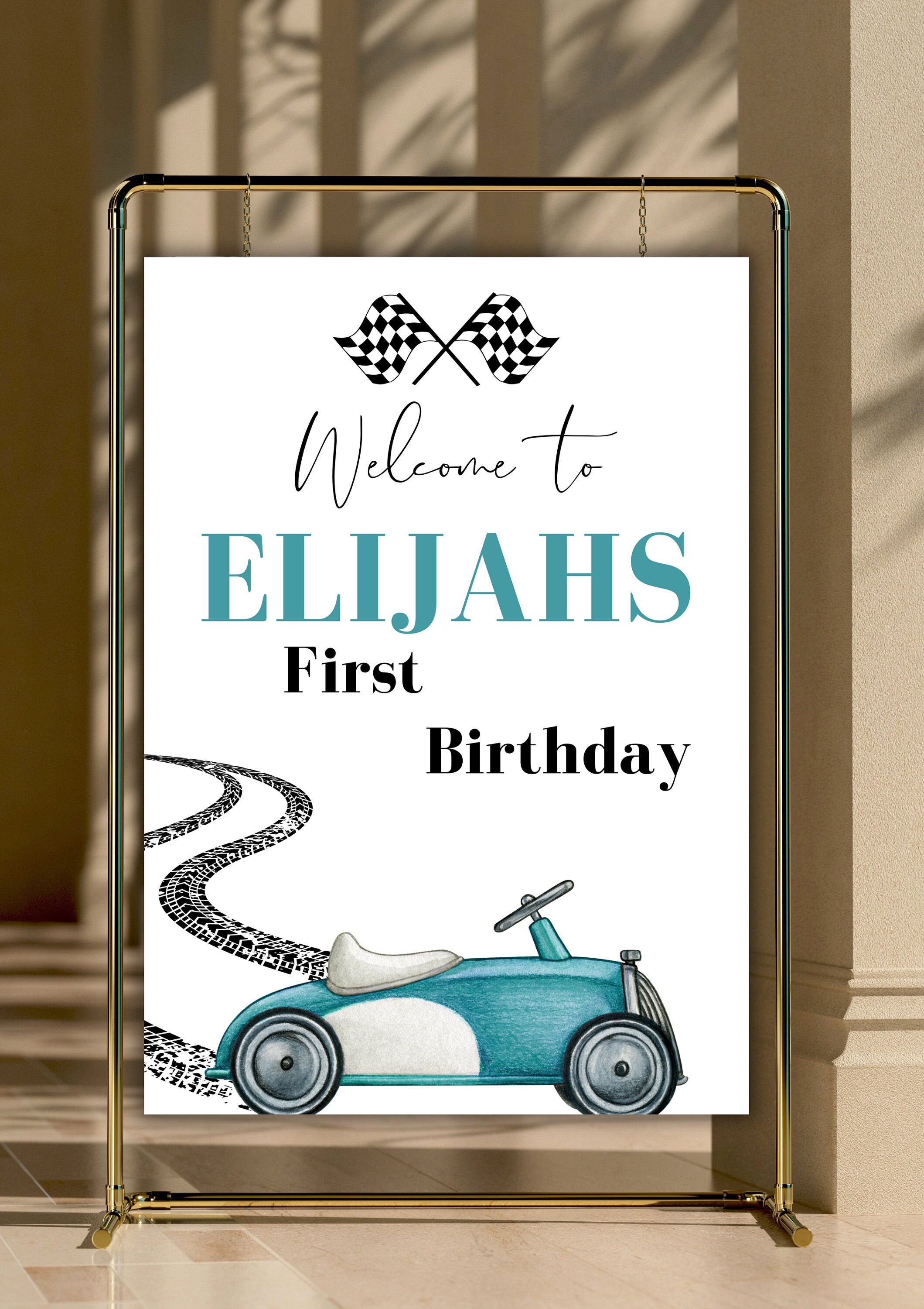 Editable Electronic Race Car Welcome Sign , Blue Car Welcome Sign ...