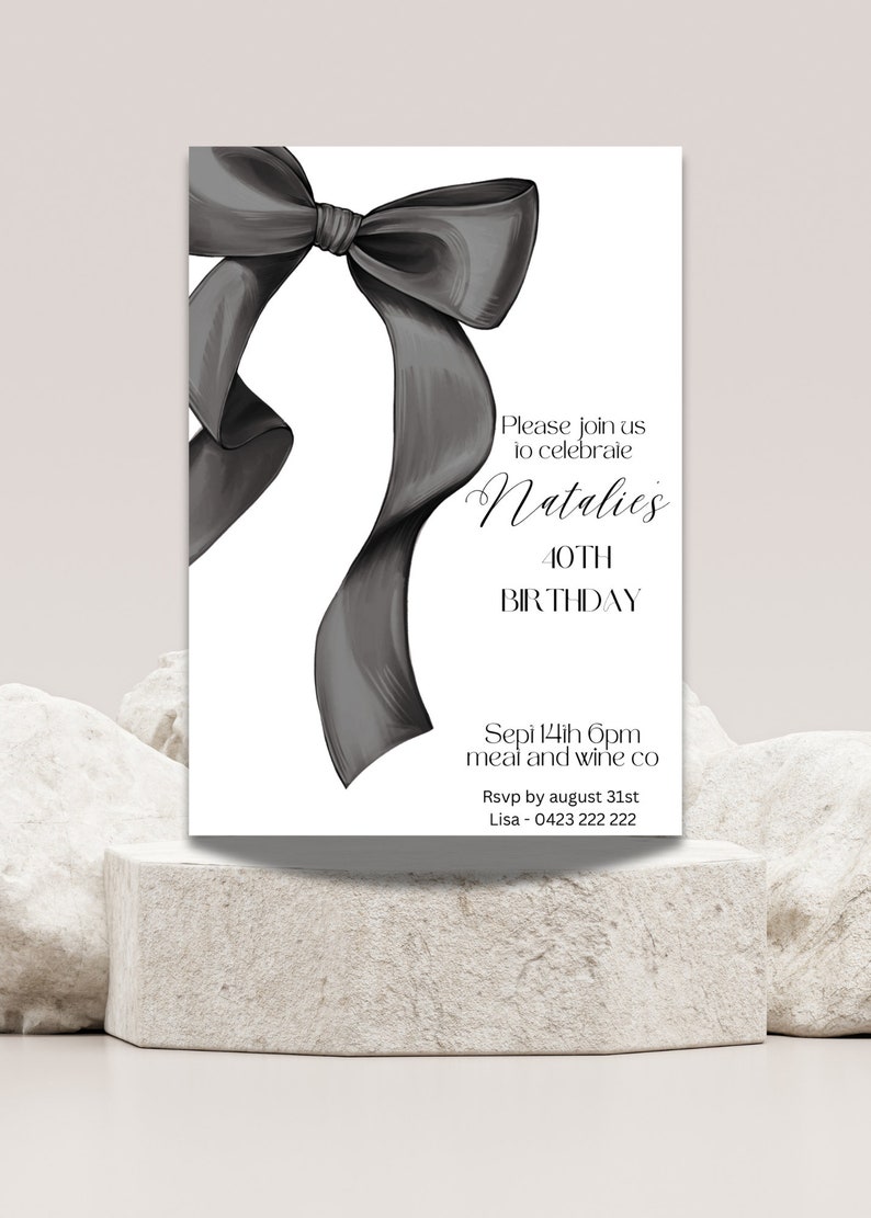 Black Bow Invitations, Black Bow, Birthday Invitations, 40th Birthday ...