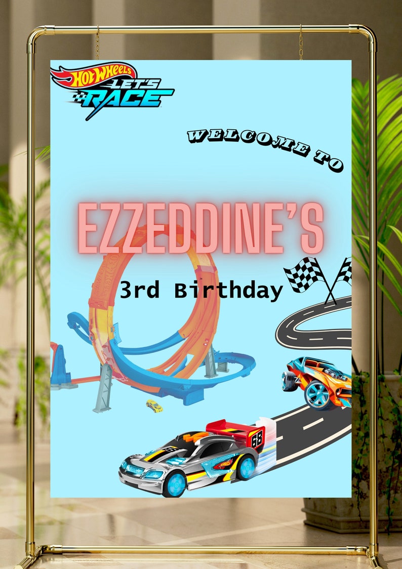 Editable Hot Wheels Welcome Sign, Hot Wheels Birthday, Blue Welcome ...