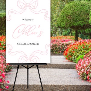 Bow Welcome Sign, Bridal Shower Welcome Sign, Pink Bow, Editable ...