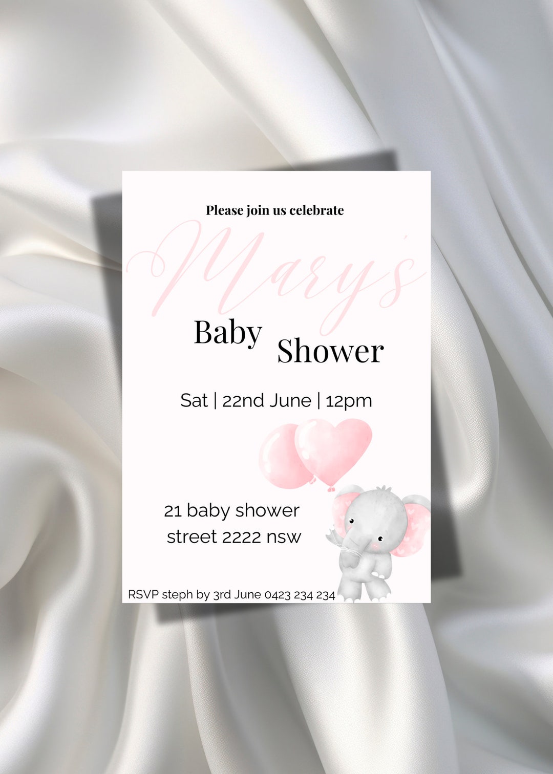Pink Elephant Invitations, Elephant Baby Shower Invitations, Pink ...