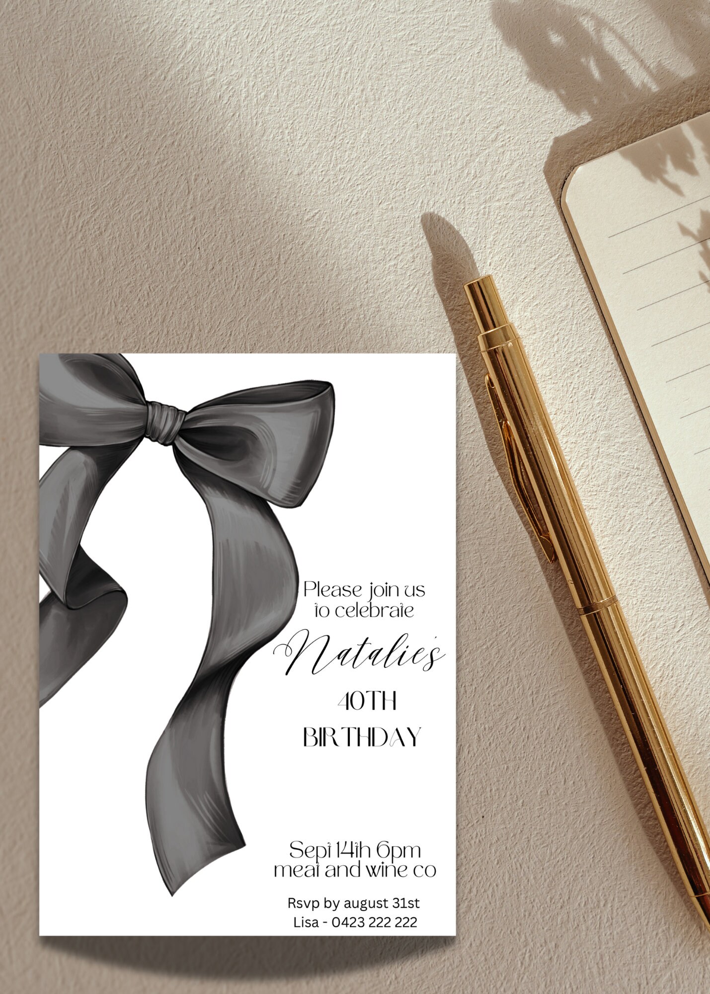 Black Bow Invitations, Black Bow, Birthday Invitations, 40th Birthday ...