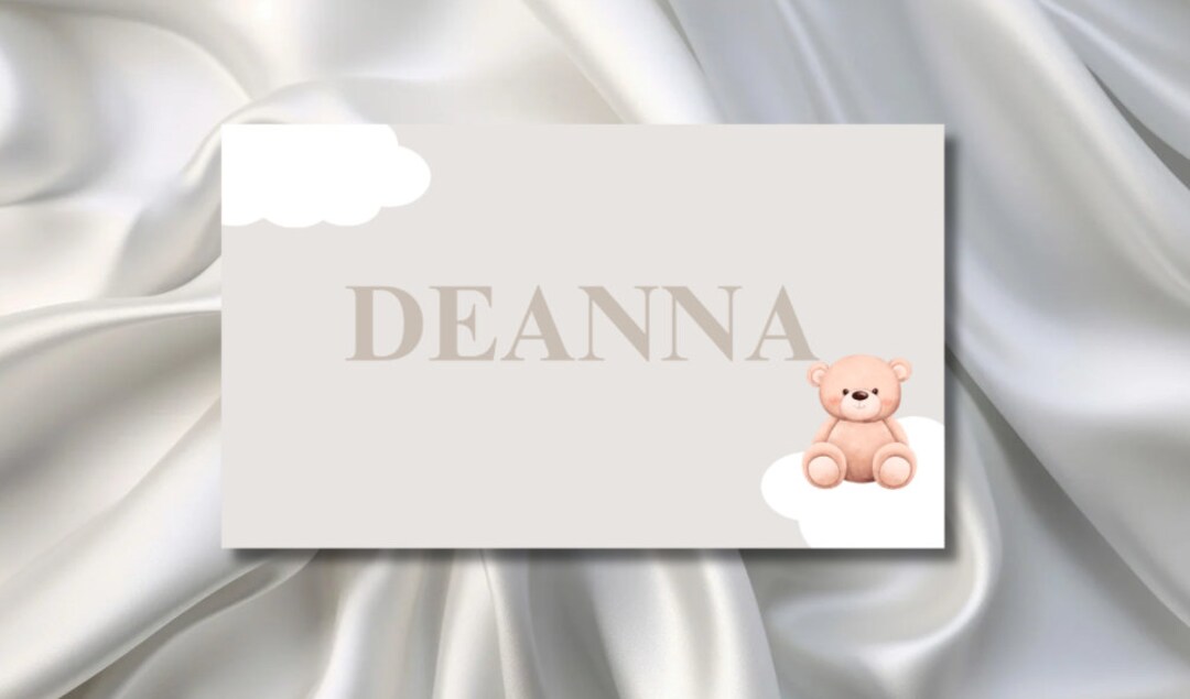 Beige Cloud Name Tags, Neutral Name Tag, Bear Name Tags, Editable ...