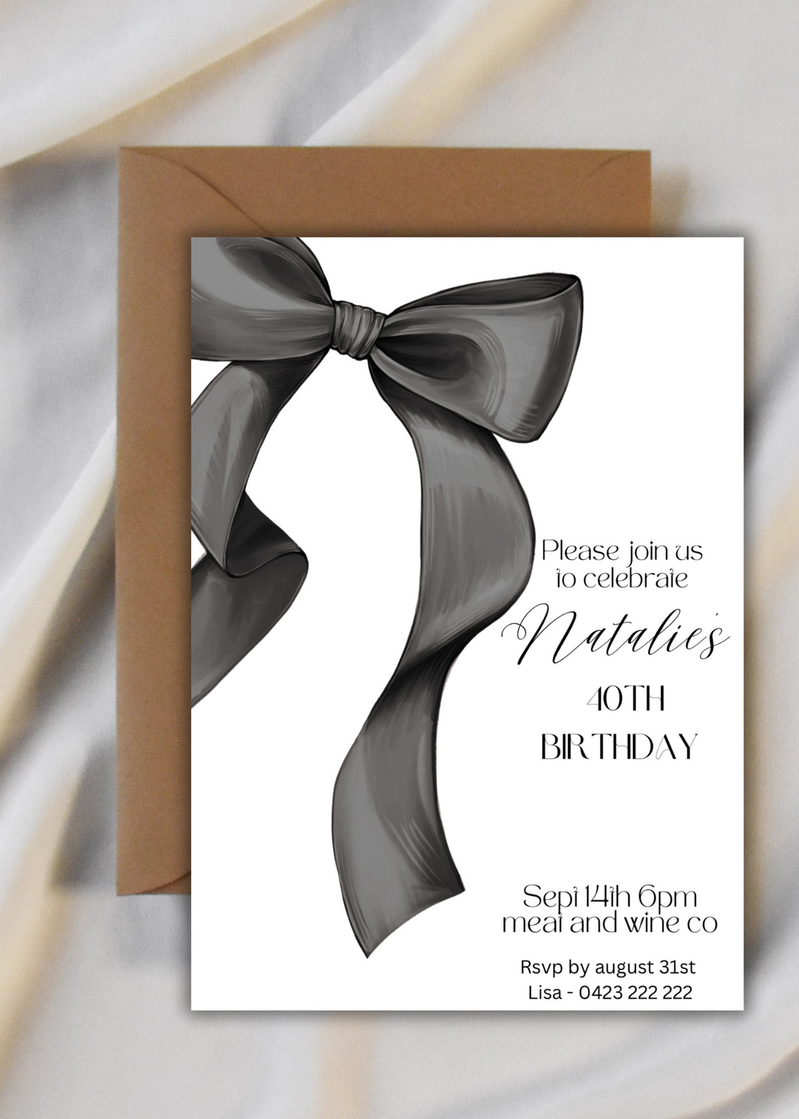 Black Bow Invitations, Black Bow, Birthday Invitations, 40th Birthday ...
