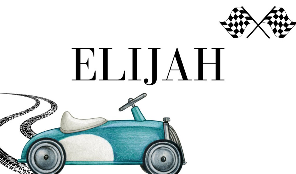 Editable Race Car Name Tags, Fast One Name Tags, Blue Car, Digital ...