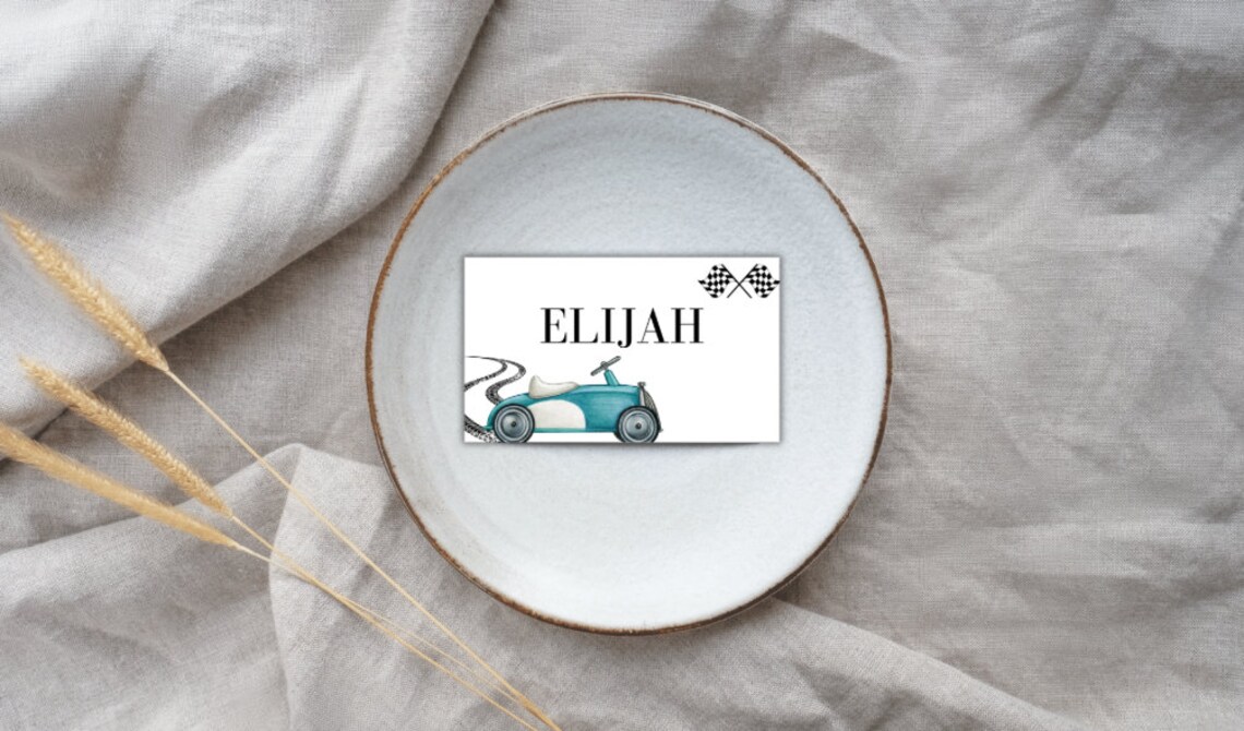 Editable Race Car Name Tags, Fast One Name Tags, Blue Car, Digital ...