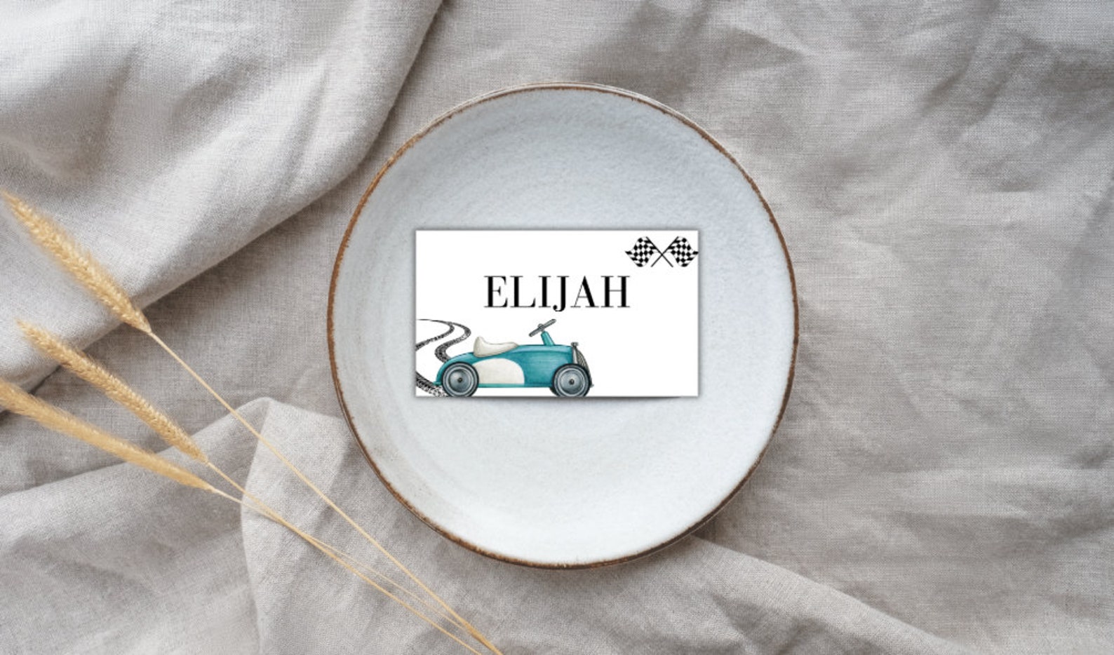 Editable Race Car Name Tags, Fast One Name Tags, Blue Car, Digital ...