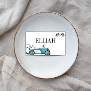 Editable Race Car Name Tags, Fast One Name Tags, Blue Car, Digital ...