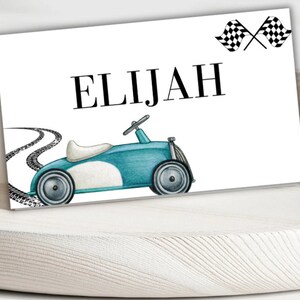 Editable Race Car Name Tags, Fast One Name Tags, Blue Car, Digital ...