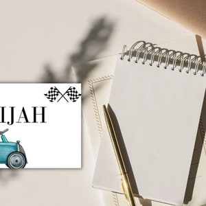 Editable Race Car Name Tags, Fast One Name Tags, Blue Car, Digital ...