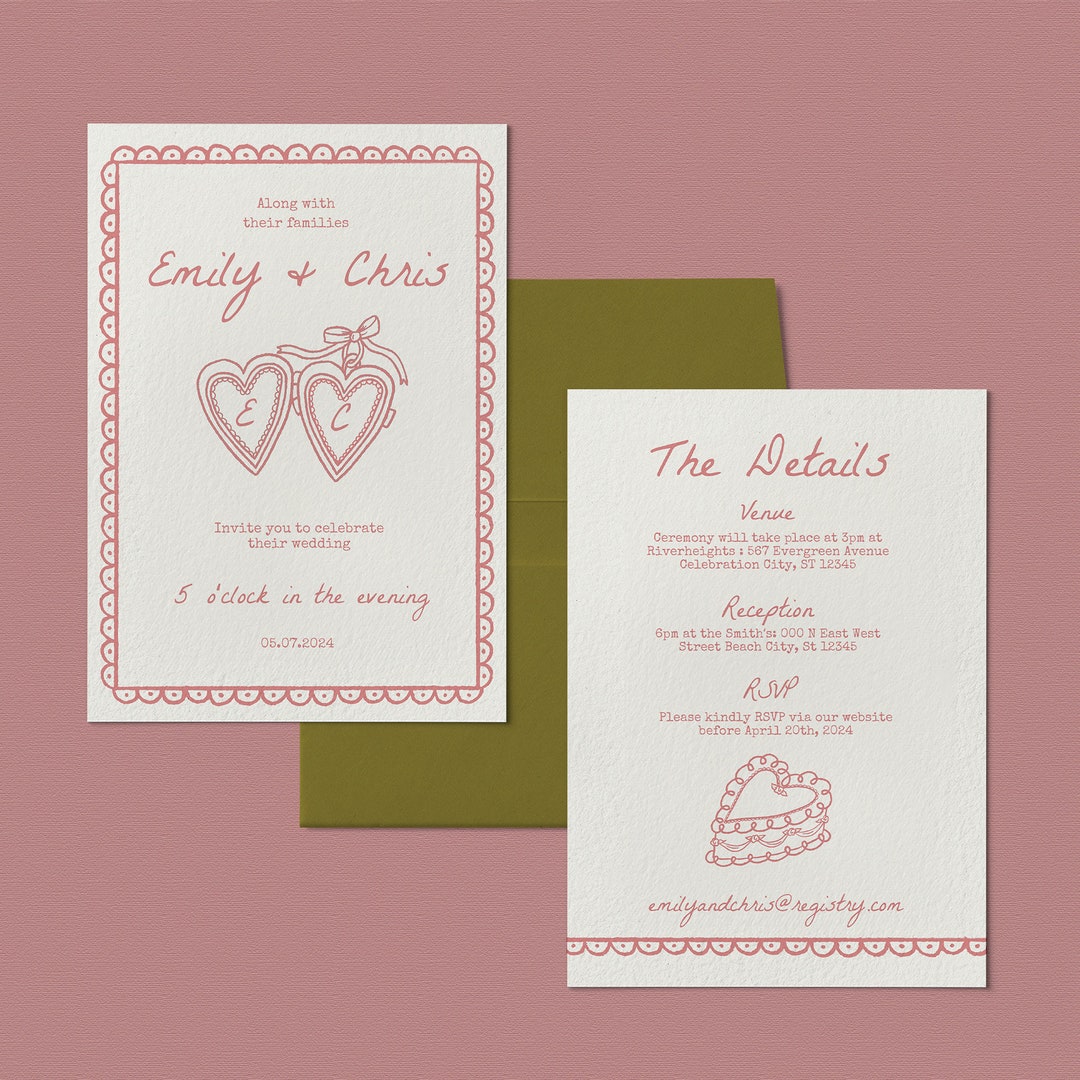 HEART LOCKET ~ Wedding Invitation Template - Etsy